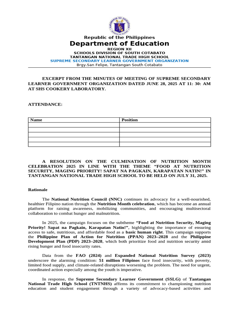 Nutrition Month 2025 Celebration Plan | PDF | Food Security | Hunger