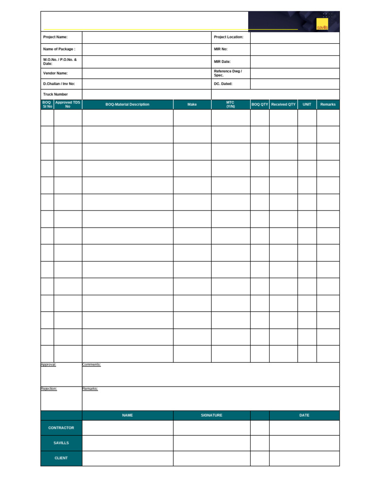 Material Inspection Report (MIR) - Vendor Procured | PDF