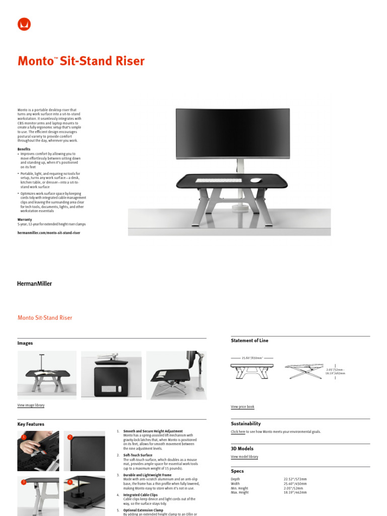 Monto Sit Stand Riser Product Sheet | PDF | Computer Monitor