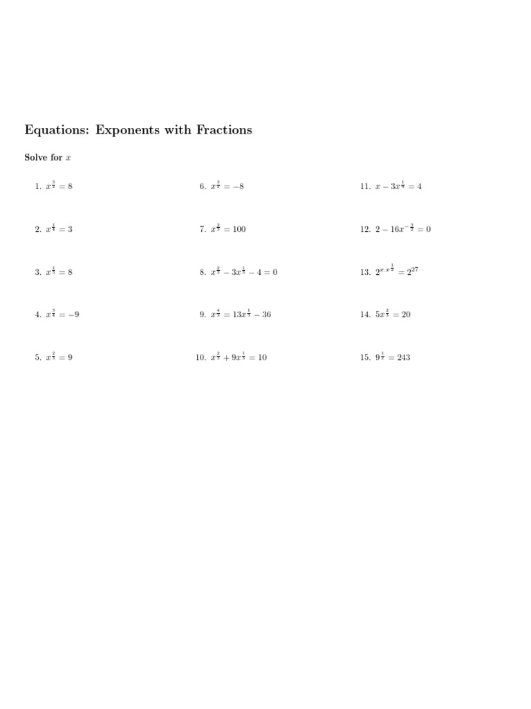Equations Exponents With Fractions | PDF