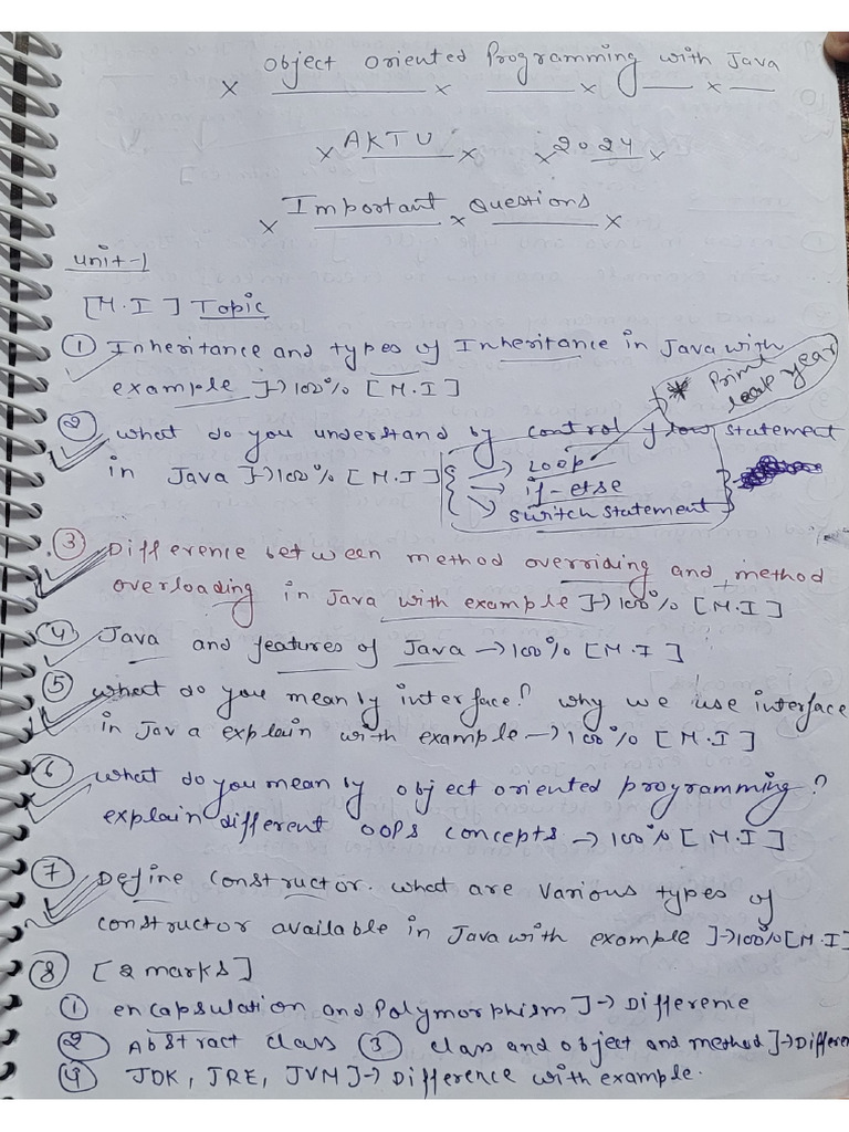 OOPS Important Java Aktu Important Question Btech 2nd Year 2024 | PDF