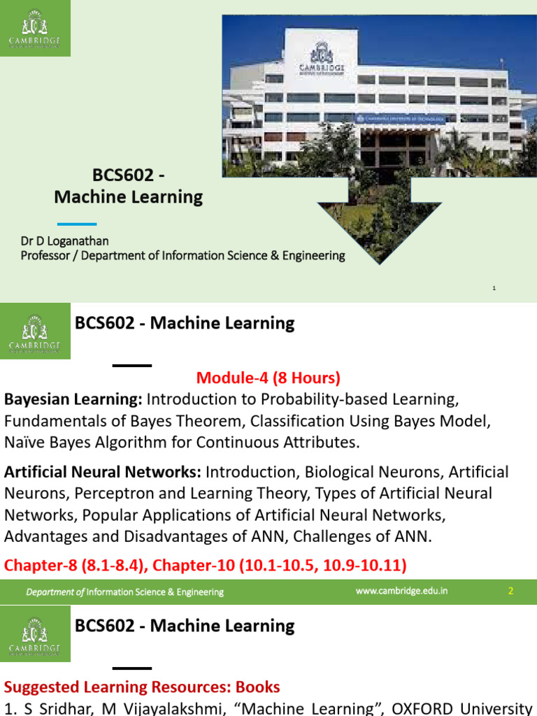 Machine Learning Module 4 / DR Loganathan D / Cambridge Institute of Technology, Bangalore | PDF ...