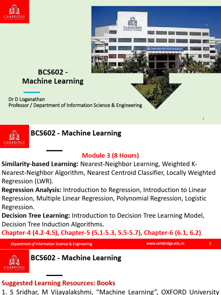 Machine Learning Module 3 / DR Loganathan D / Cambridge Institute of Technology, Bangalore | PDF ...