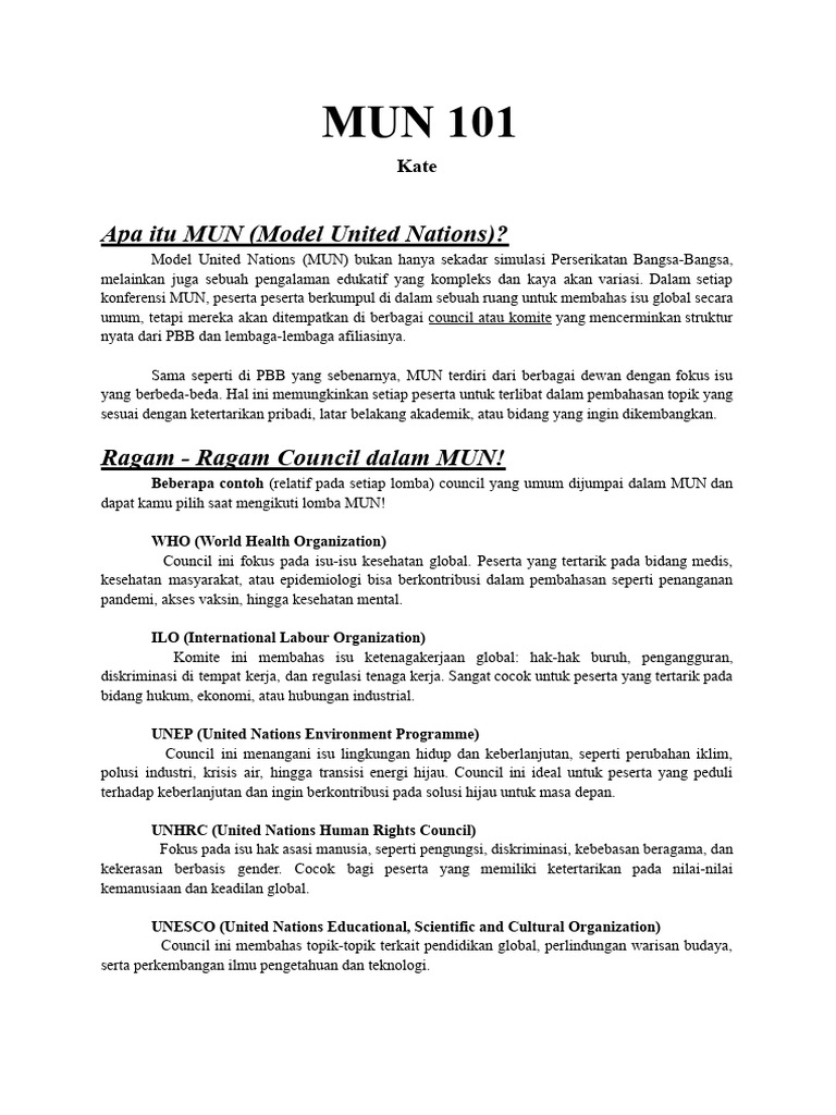 Pengenalan Model United Nations (MUN) | PDF