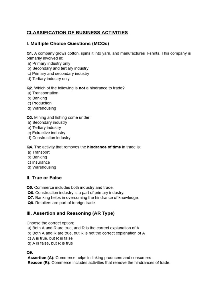 Classification of Business Activities | PDF