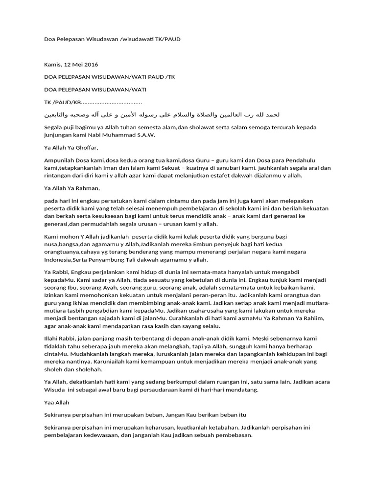 Doa Wisuda TK/PAUD untuk Sukses | PDF