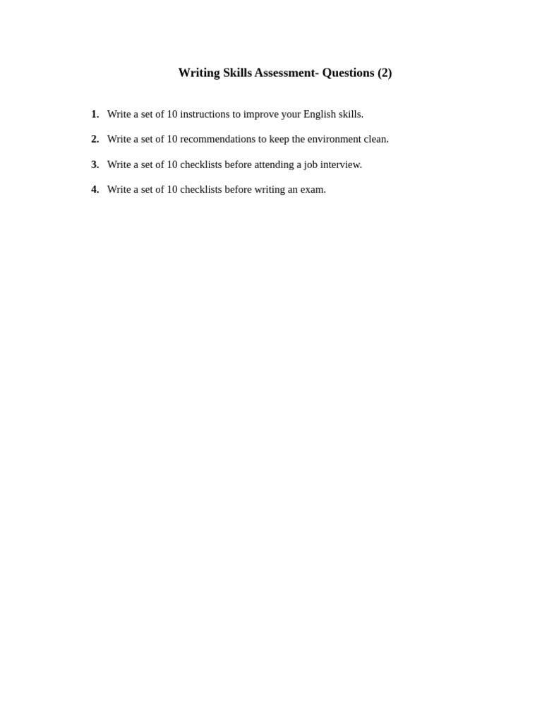 Writing Skills Assessment - QUESTIONS | PDF