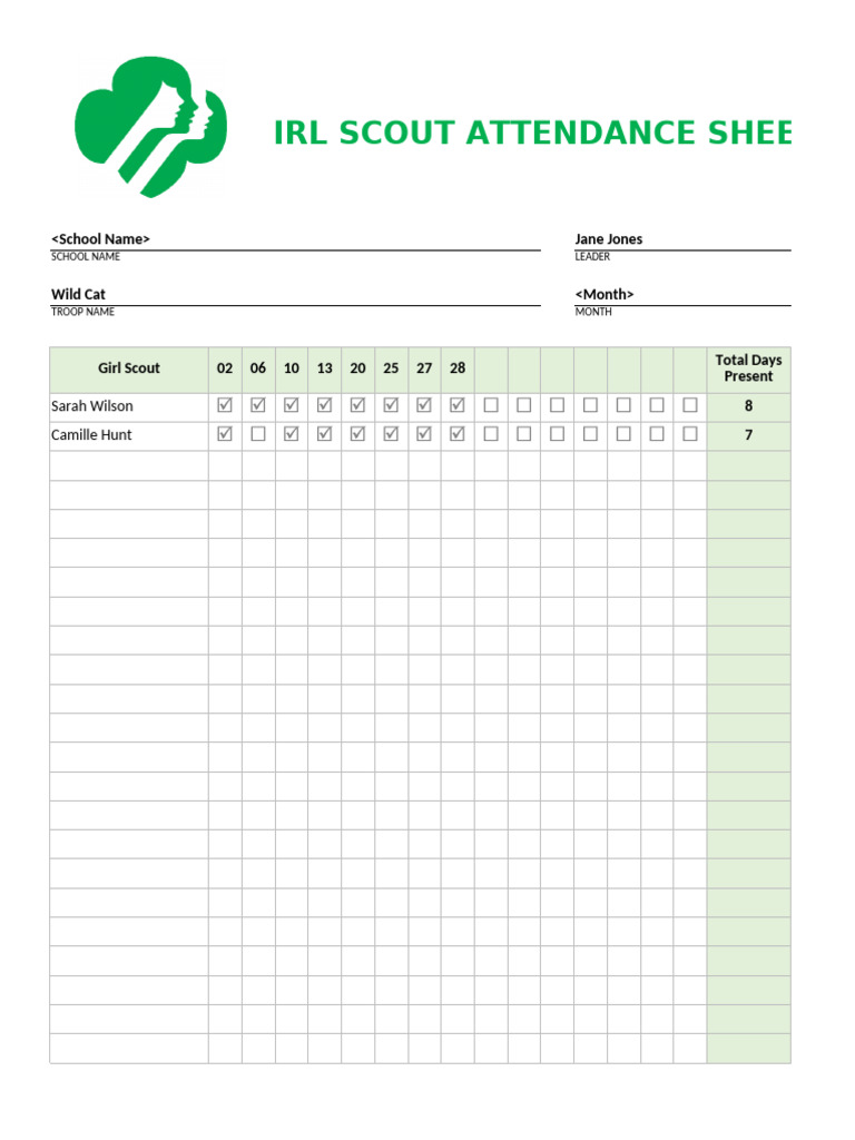 Girl Scout Attendance Sheet | PDF