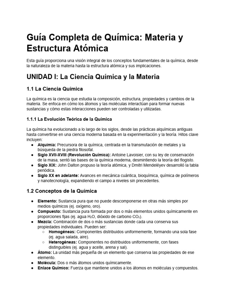 Guía - Átomos, Moléculas e Iones - Conceptos y Evol... | PDF | Química ...