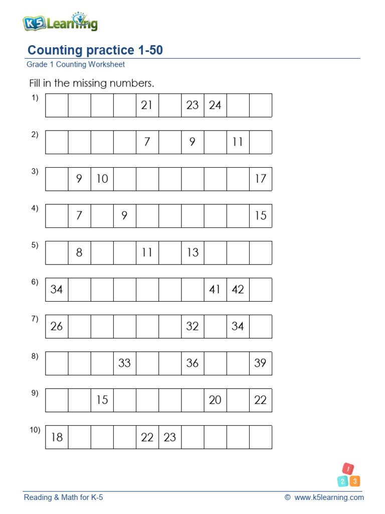 Grade 1 Counting Practice 1 50 D | PDF
