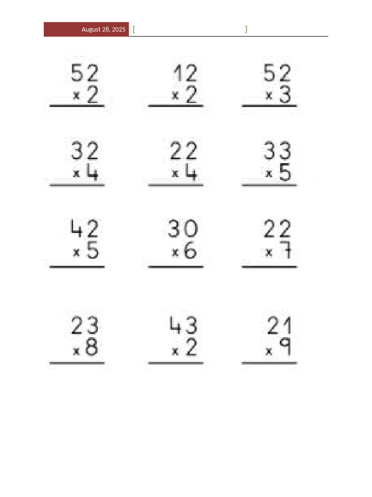 Session 2 Multiplication 2 Digit To 1 Digit | PDF