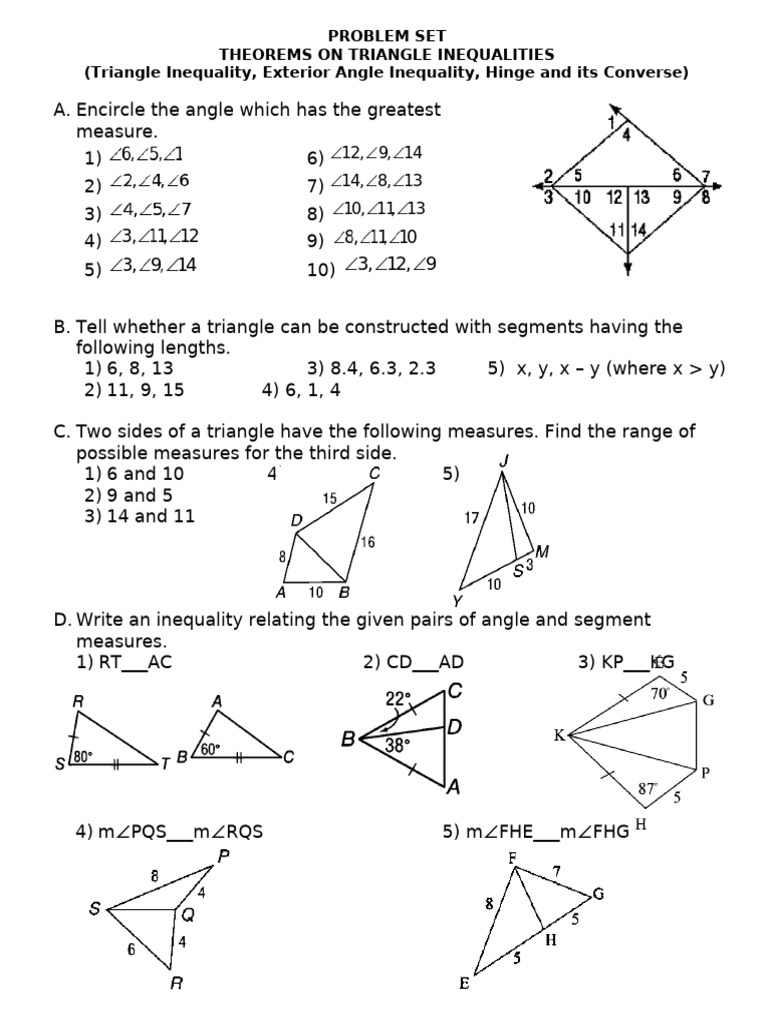 PS Theorems on Triangle Inequalities Triangle Ineq Exterior Angle ...