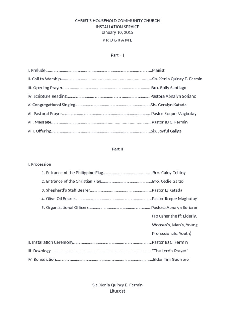 Installation of Church Officers 2015 | PDF | Worship | Christian ...