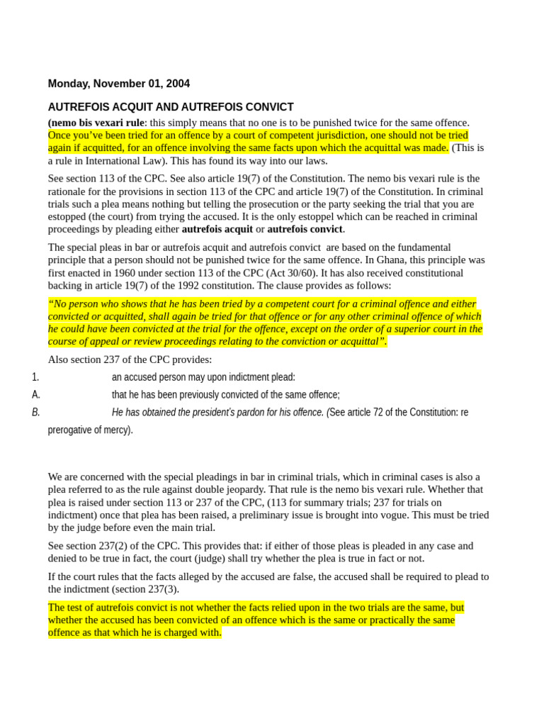 Autrefois Acquit and Convict | PDF | Double Jeopardy | Acquittal