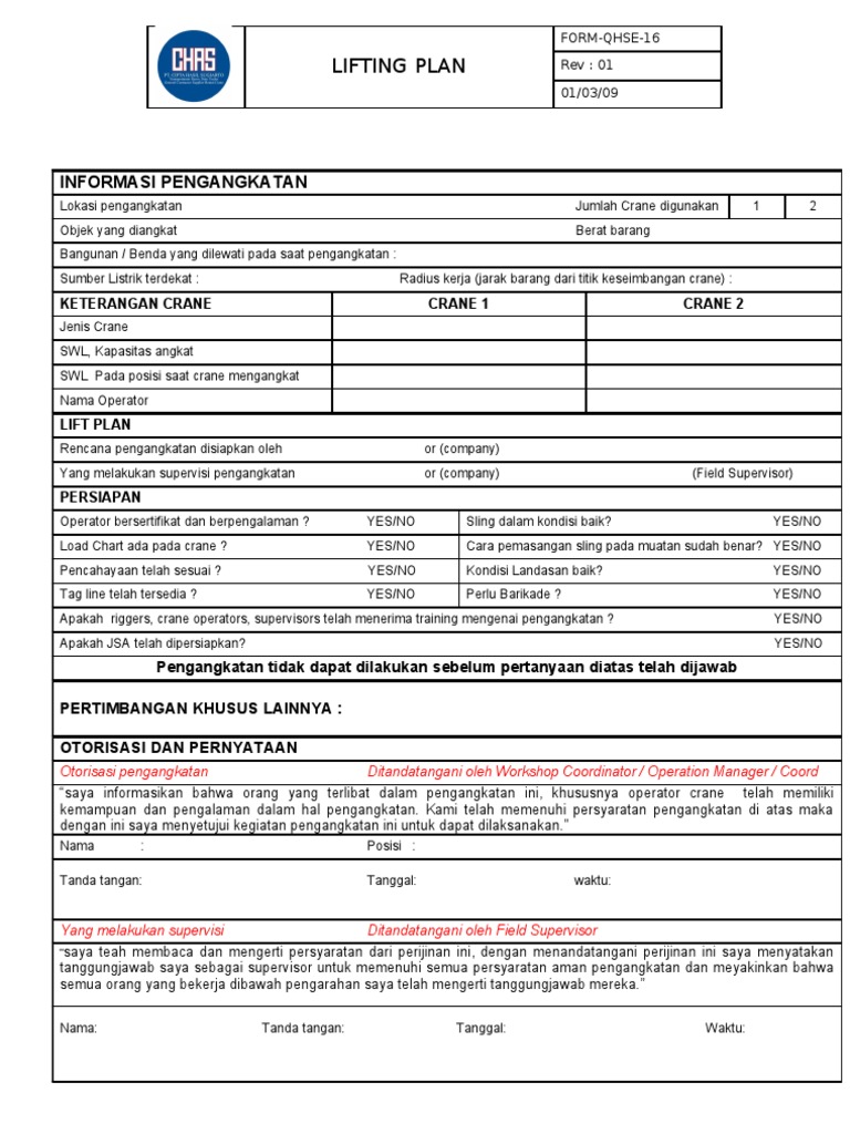 Format dan Contoh Lifting Plan | PDF