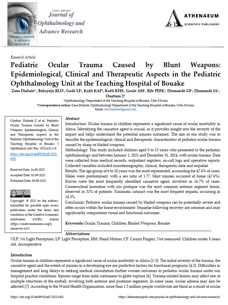 Pediatric Ocular Trauma Caused by Blunt Weapons Epidemiological ...