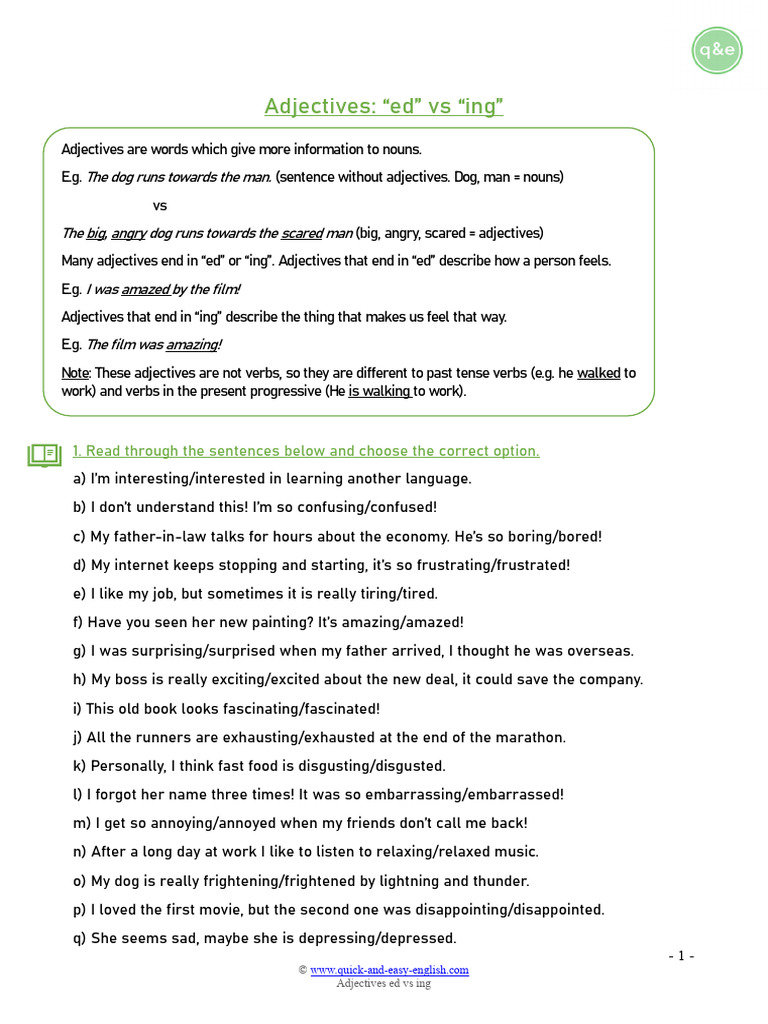 Understanding "ed" vs "ing" Adjectives | PDF | Adjective | Verb