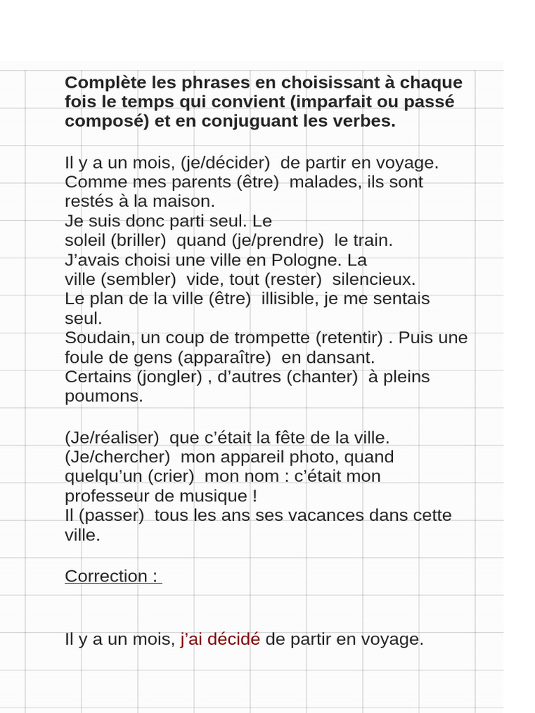 Exercices sur passé composé et imparfait | PDF