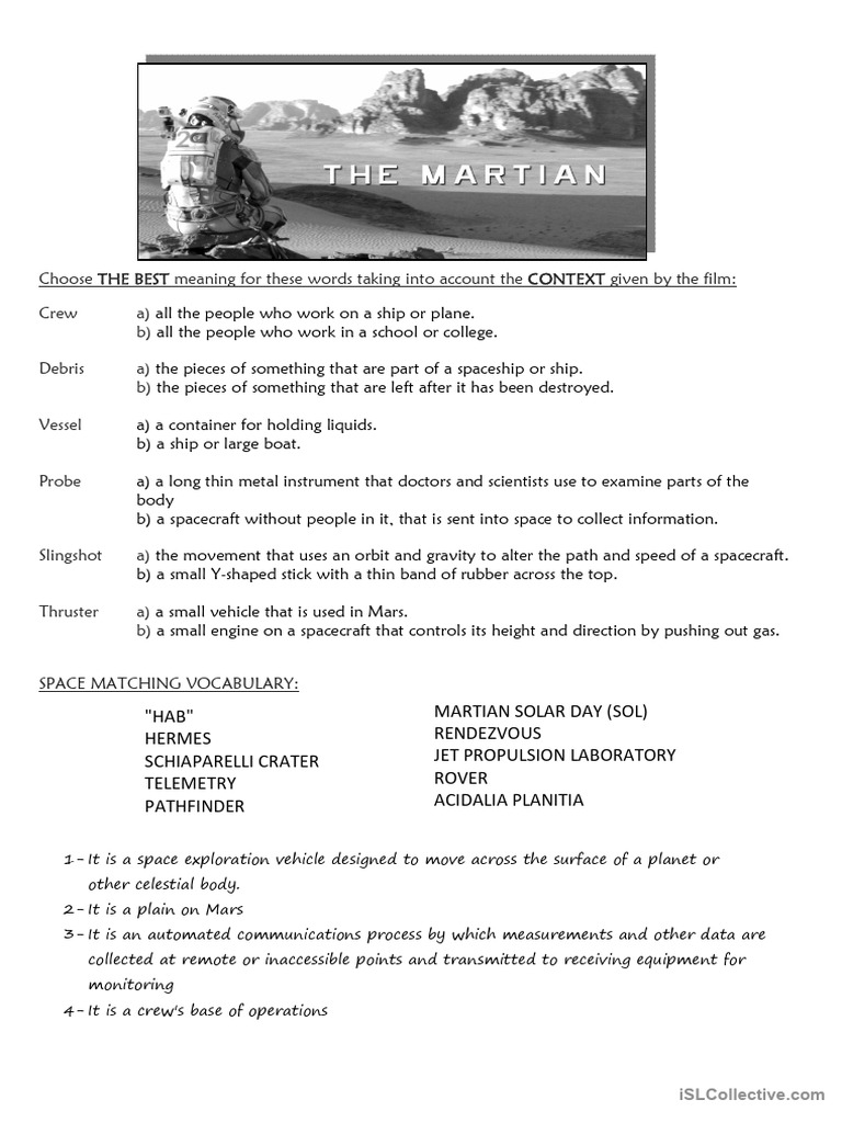 The MARTIAN (Movie Worksheet) | PDF | Mars | Spacecraft