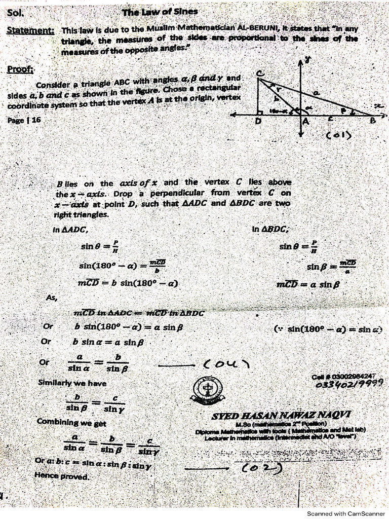 Law of Sine and Cosine | PDF