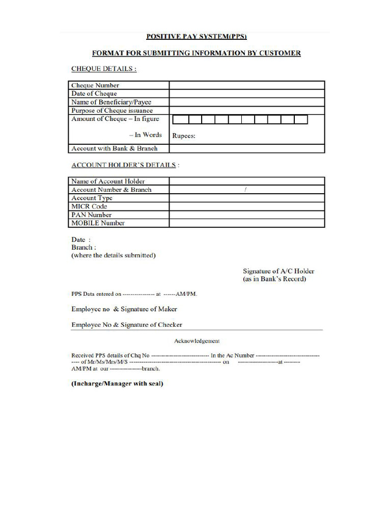 Positive Payment System Form | PDF