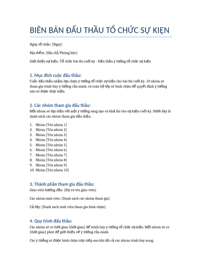 Bien Ban Dau Thau To Chuc Su Kien | PDF