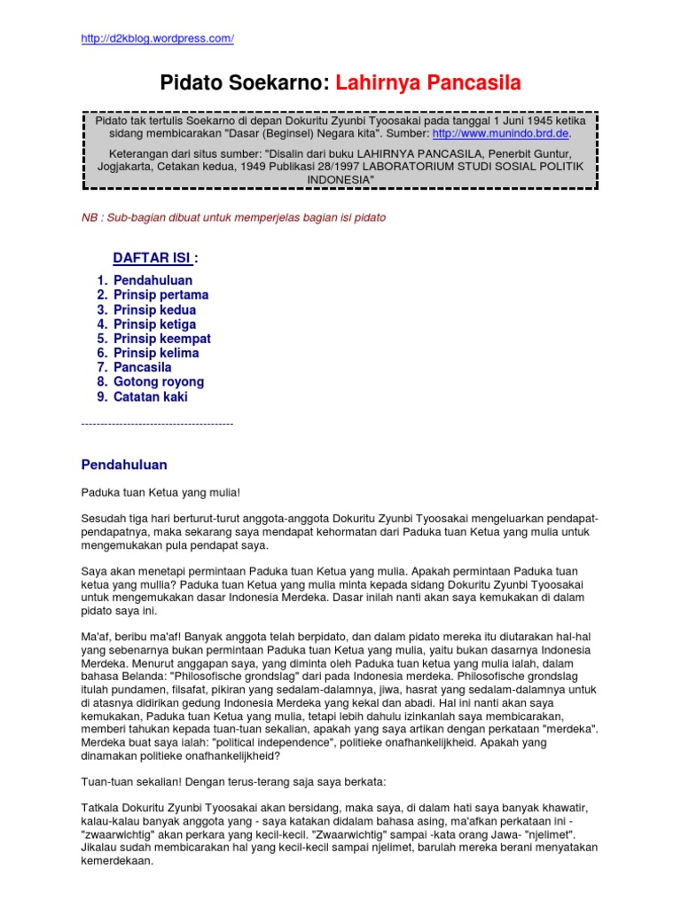 Pidato Soekarno Lahirnya Pancasila | PDF
