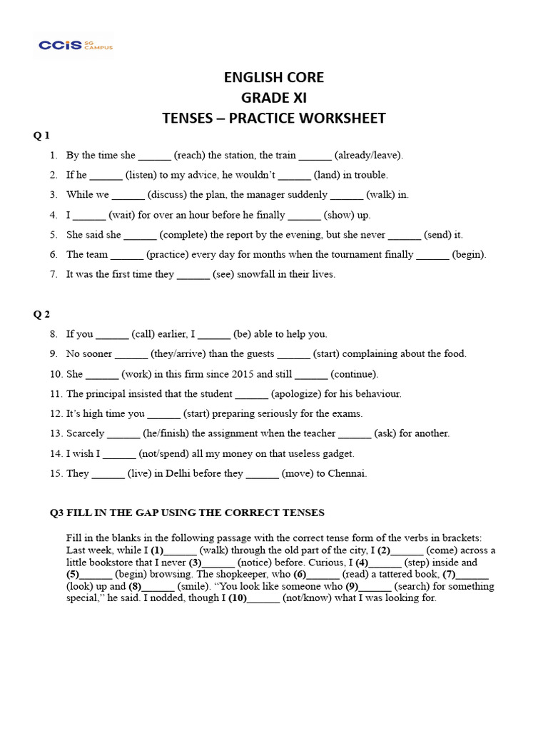 Tenses - Self Practice Worksheet | PDF