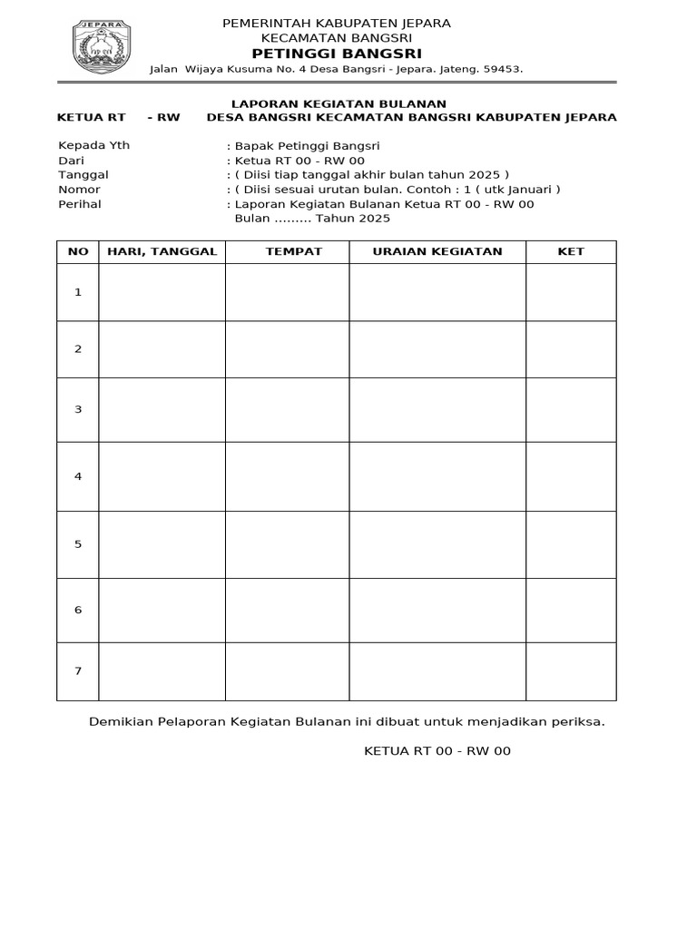 Contoh Blangko SPJ Operasional RT-RW | PDF