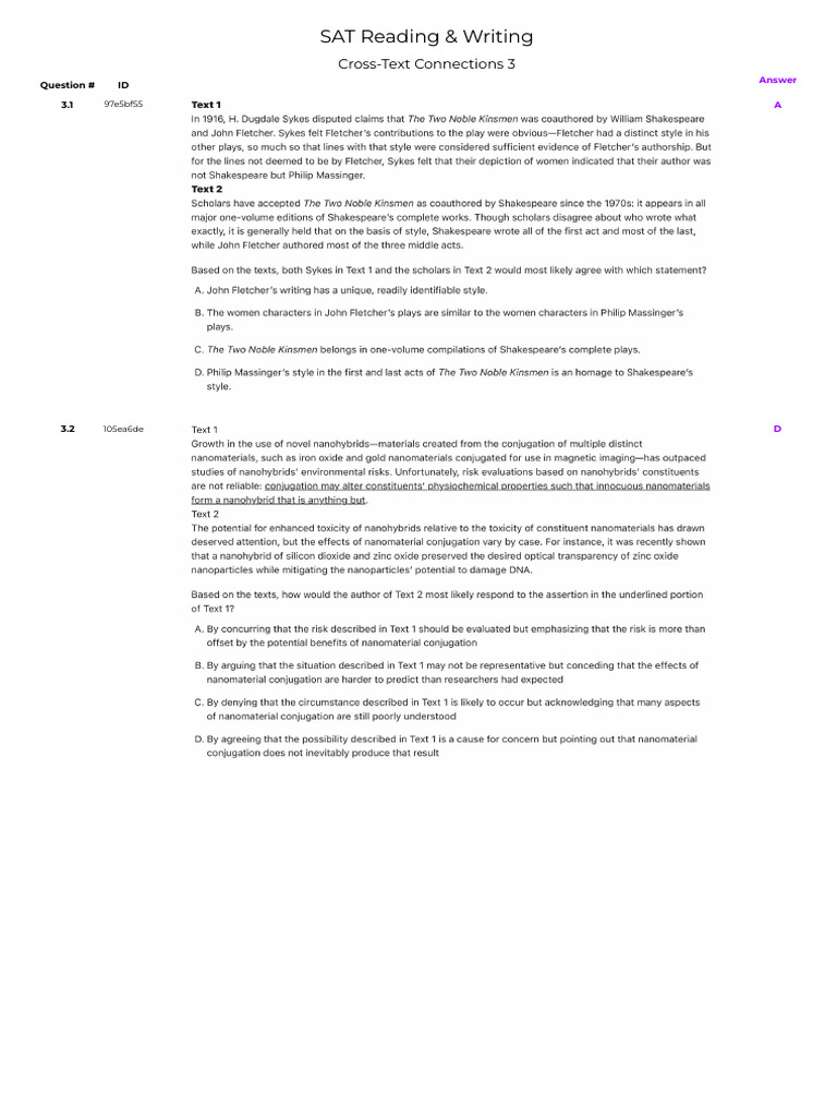 Cross-Text Connections 3~Key (1) | PDF
