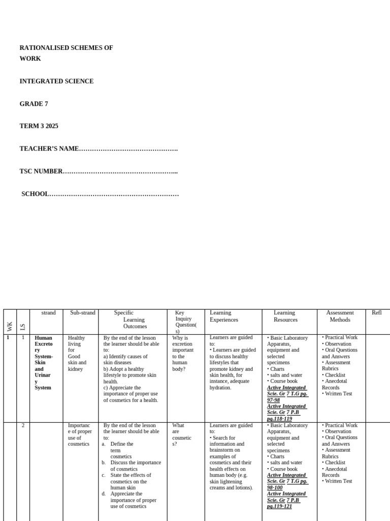 Grade 7 Integrated Science Term 3 Plan | PDF | Force | Electricity