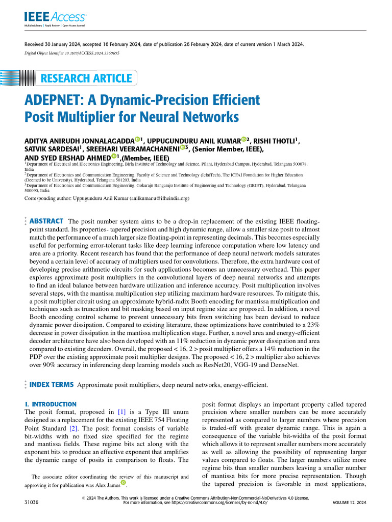 ADEPNET A Dynamic-Precision Efficient Posit Multiplier For Neural ...