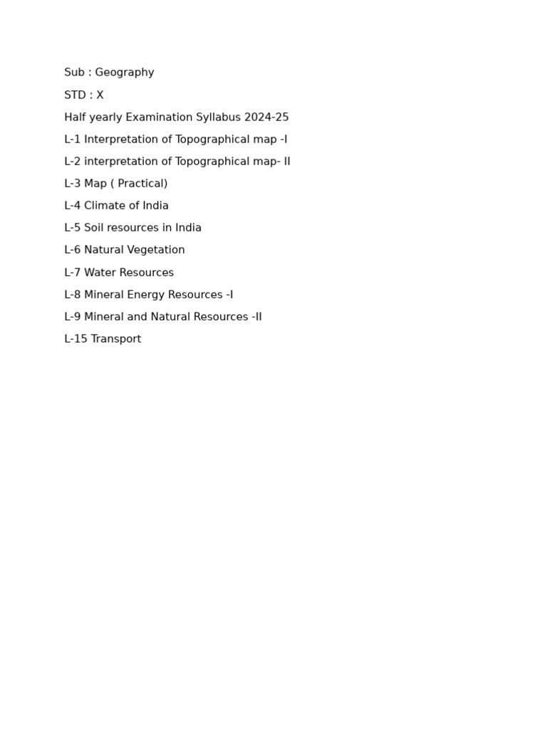 Geography Exam Syllabus 2024-25 | PDF
