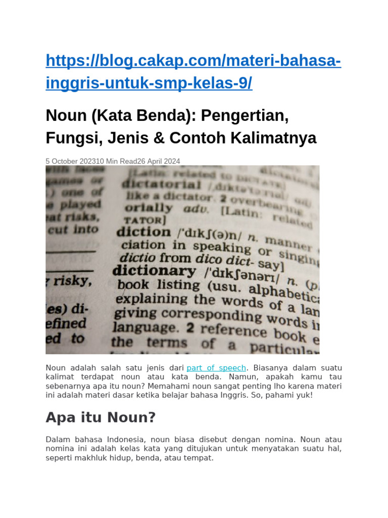Pengertian dan Fungsi Noun dalam Bahasa Inggris | PDF