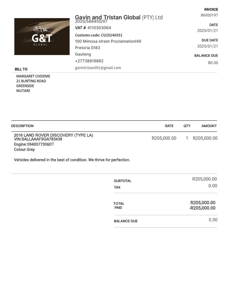 Invoice for 2016 Land Rover Sale | PDF
