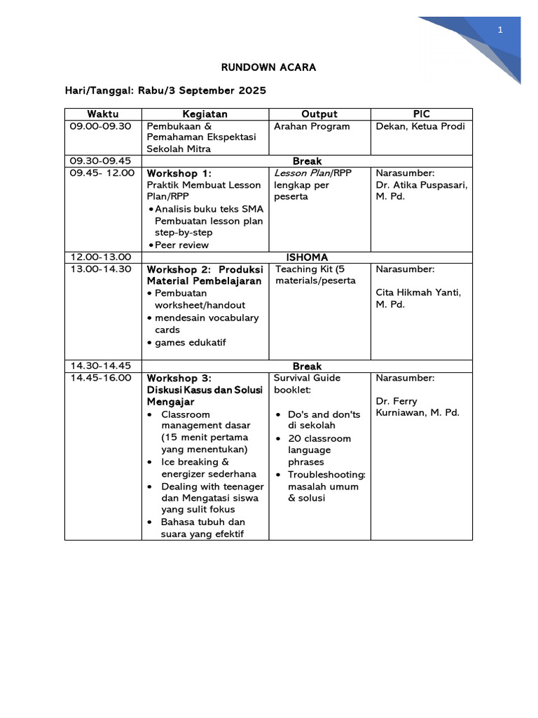 Rundown Kegiatan | PDF