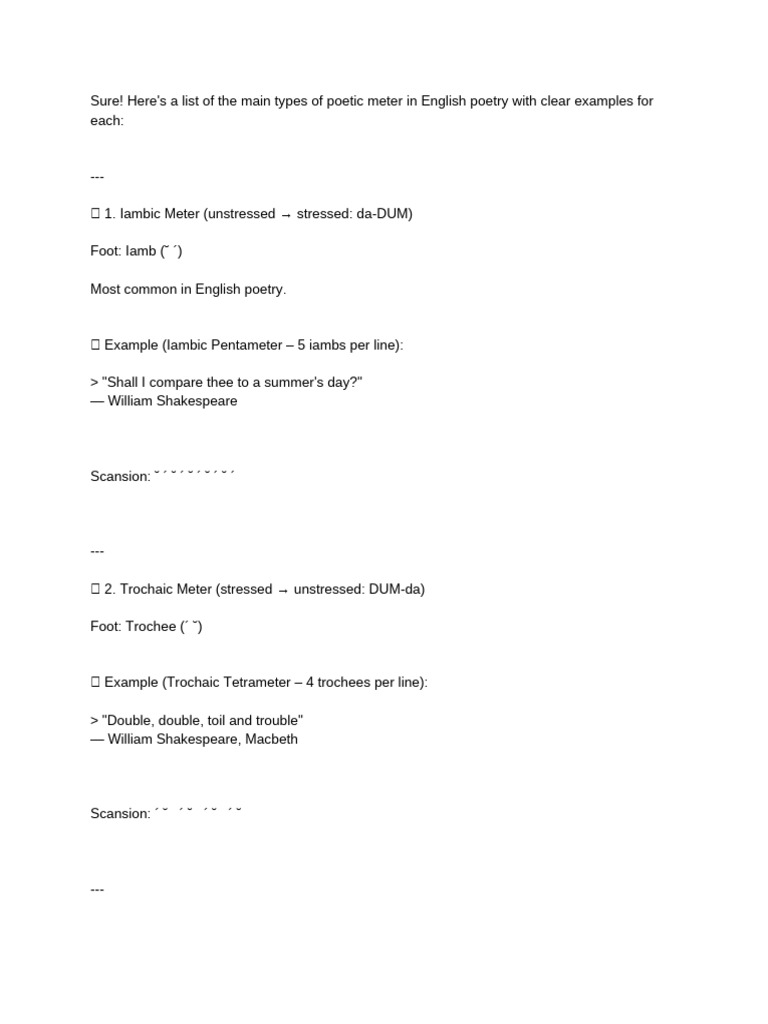 Types of Poetic Meter Explained | PDF