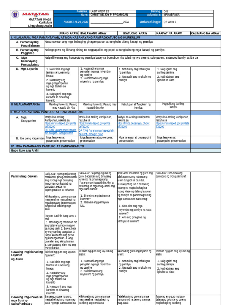 Week 1 Q2 Makabansa | PDF