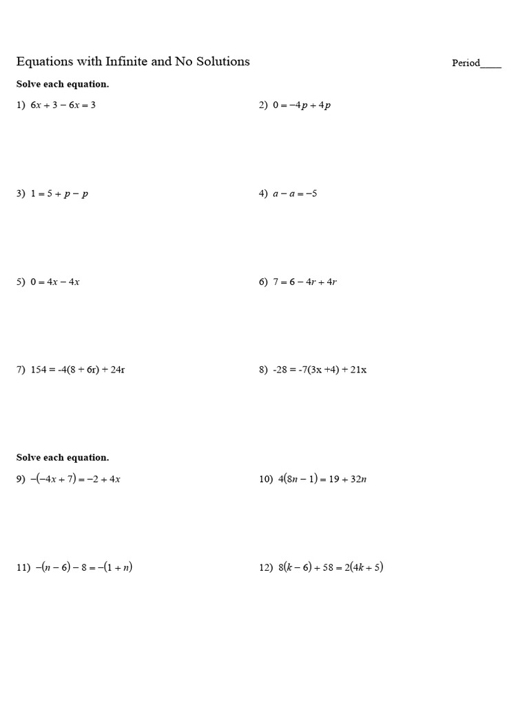 Equations With Infinite and No Solutions Kuta | PDF