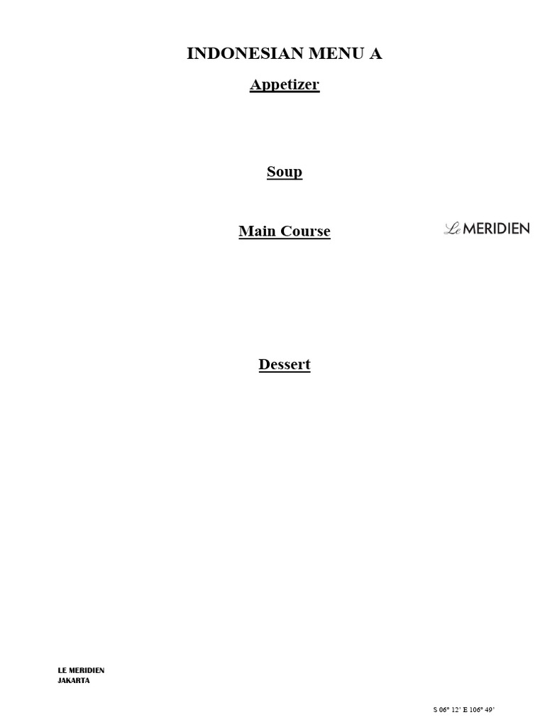Le Meridien Jakarta Menu Options | PDF | Indonesian Cuisine | Foods