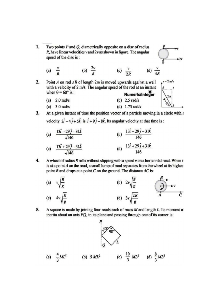 Basic Practice Sheet On Rotation | PDF