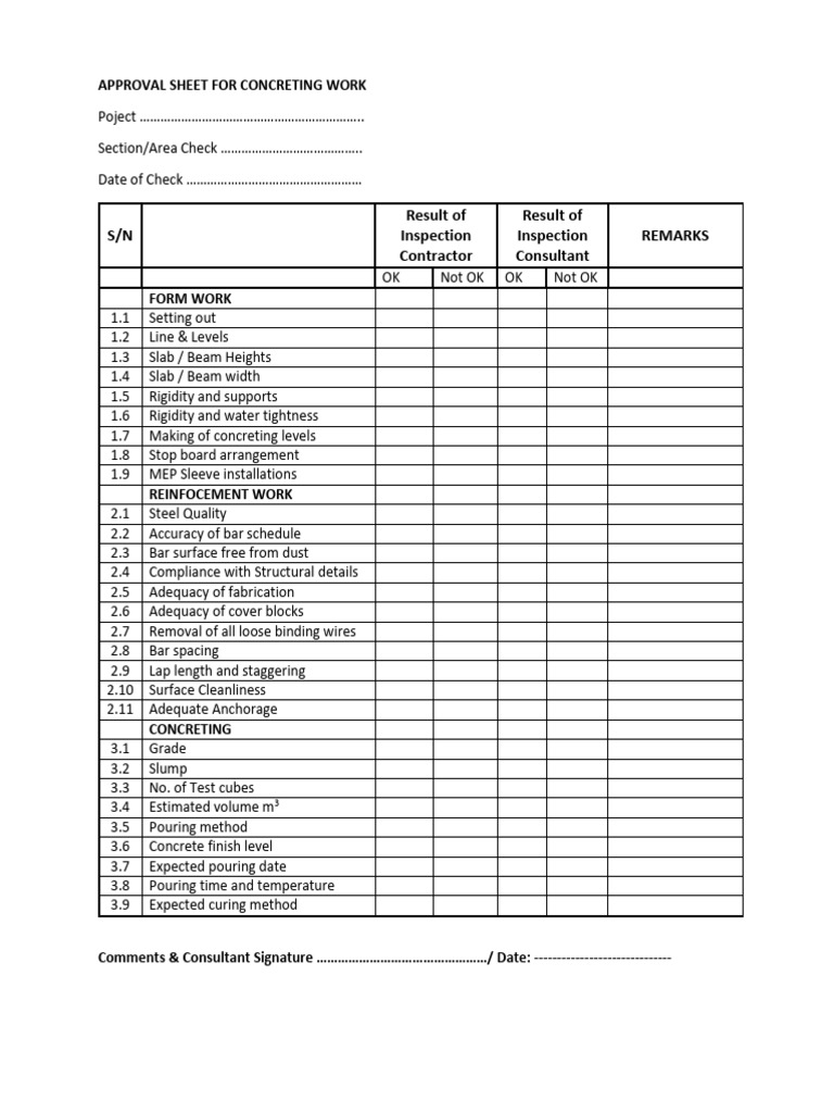 Concreting and Asphalting Approval Sheet | PDF | Concrete | Materials