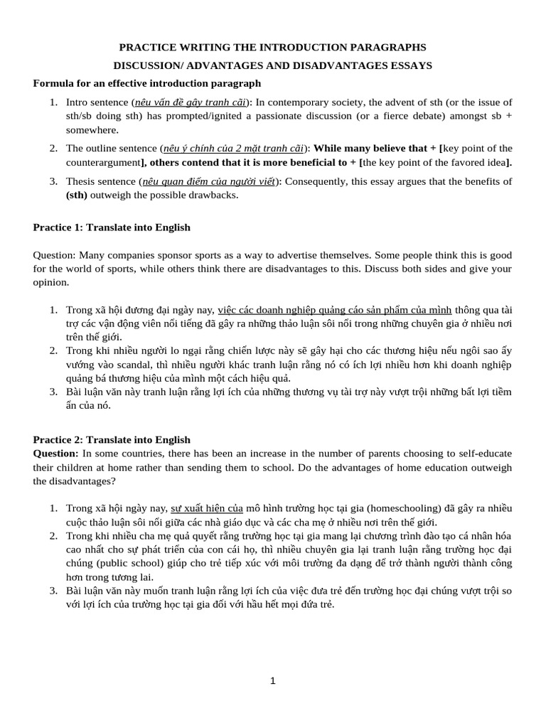 FC Handout - Practice Writing The Introduction Paragraphs | PDF
