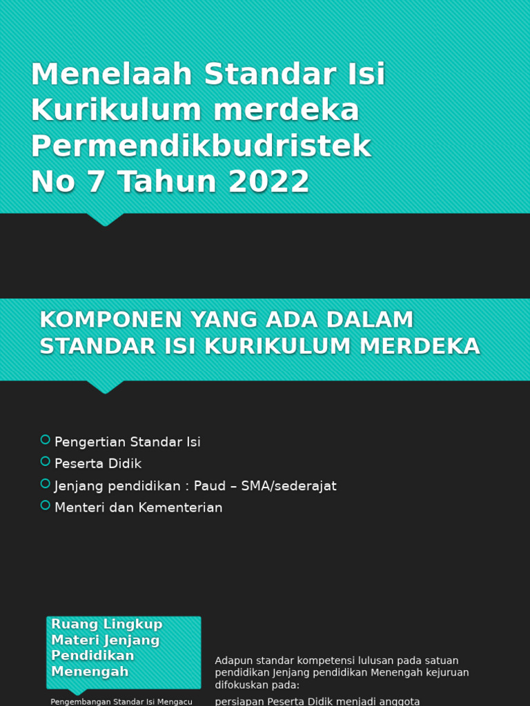 Standar Isi Kurikulum Merdeka No 7 Tahun 2022 | PDF