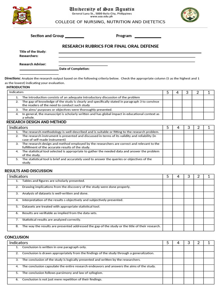 Form 5a Final Defense Rubrics | PDF | Data | Methodology