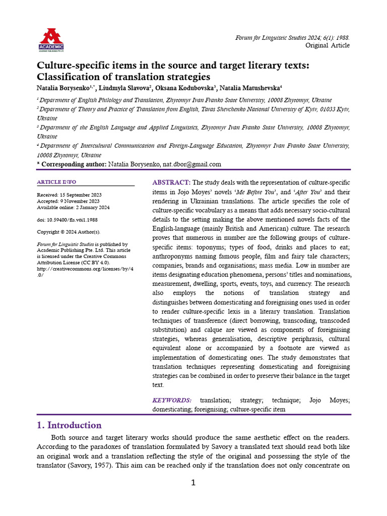 Culture-Specific Translation Strategies in Moyes' Novels | PDF ...