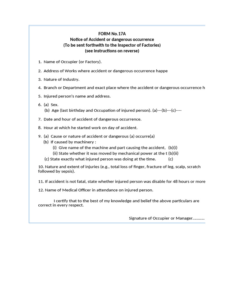 Accident Notice Form 17A Guide | PDF