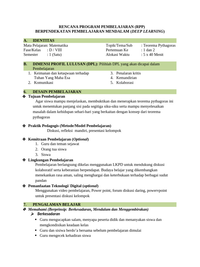 RPP Deep Learning (Teorema Pythagoras) | PDF