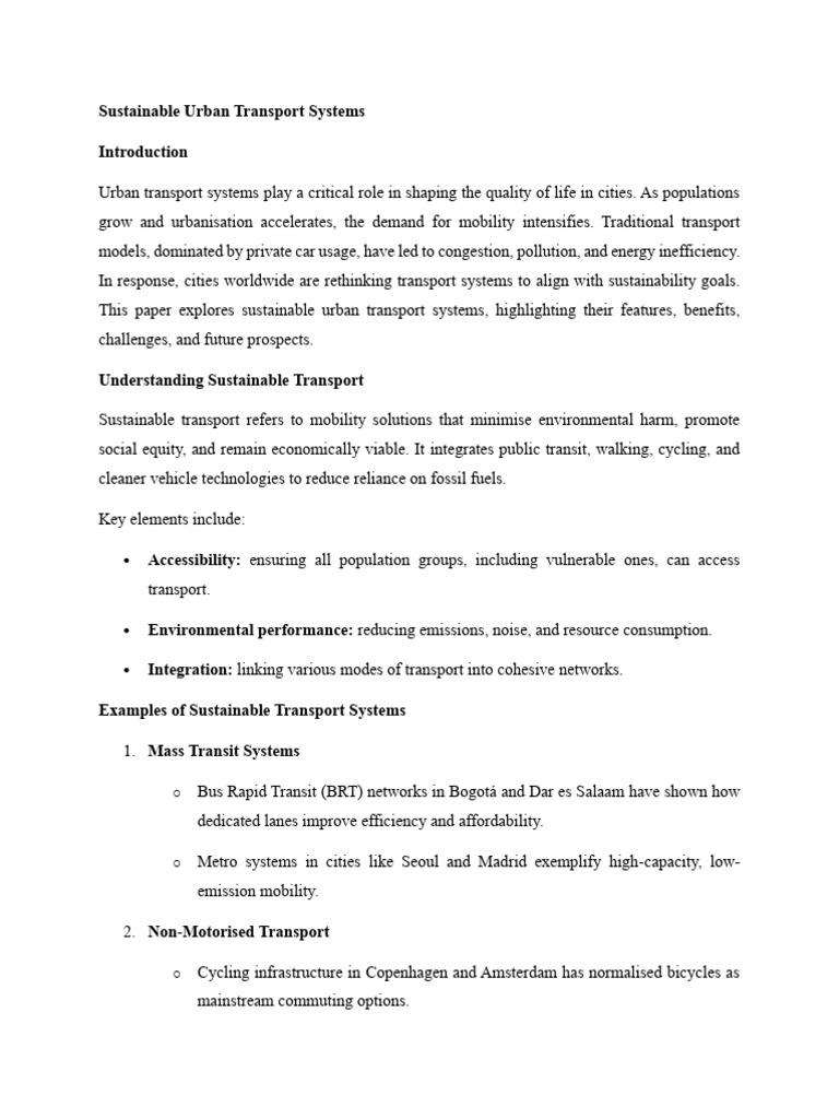 Sustainable Urban Transport Solutions | PDF | Sustainable Transport ...