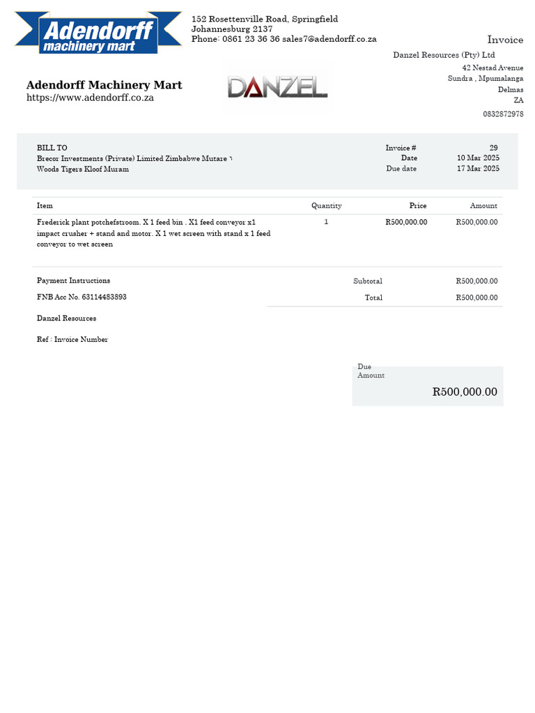 Invoice for Equipment Purchase - R500,000 | PDF